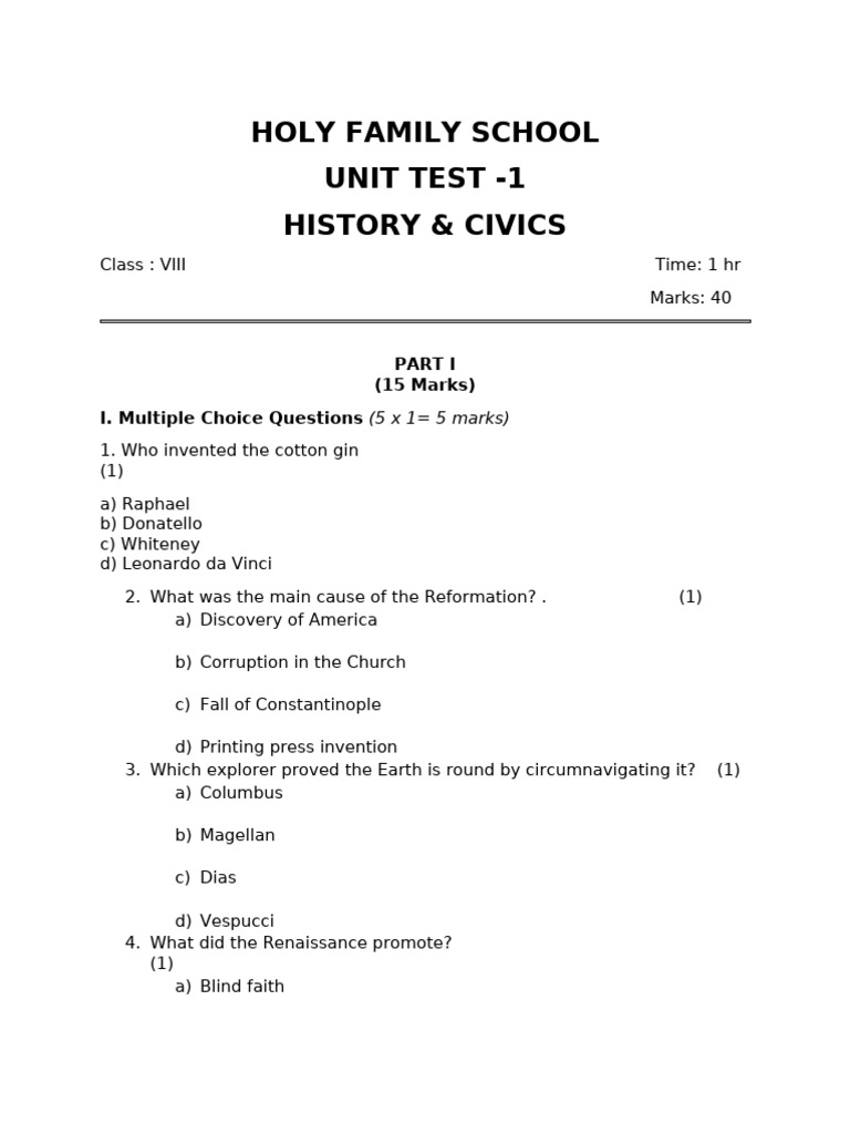 Class 8 History Question Paper 2022 | PDF | Renaissance