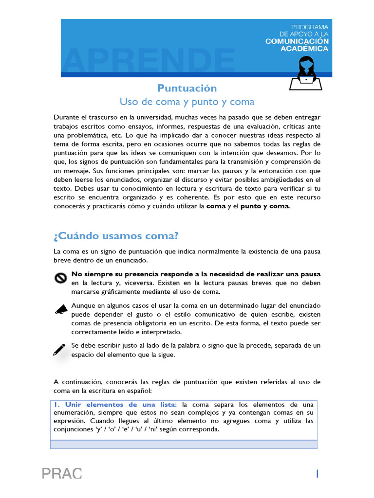 Uso correcto de coma y punto y coma | PDF | Coma | Puntuación