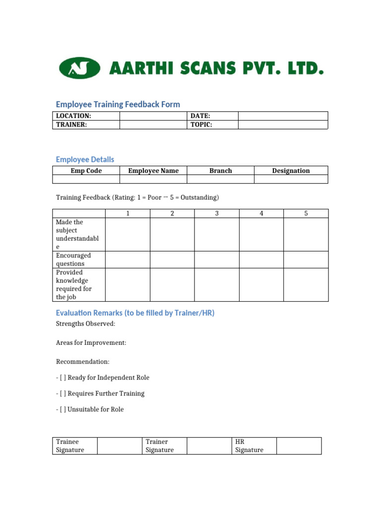 Employee Training Feedback Form | PDF
