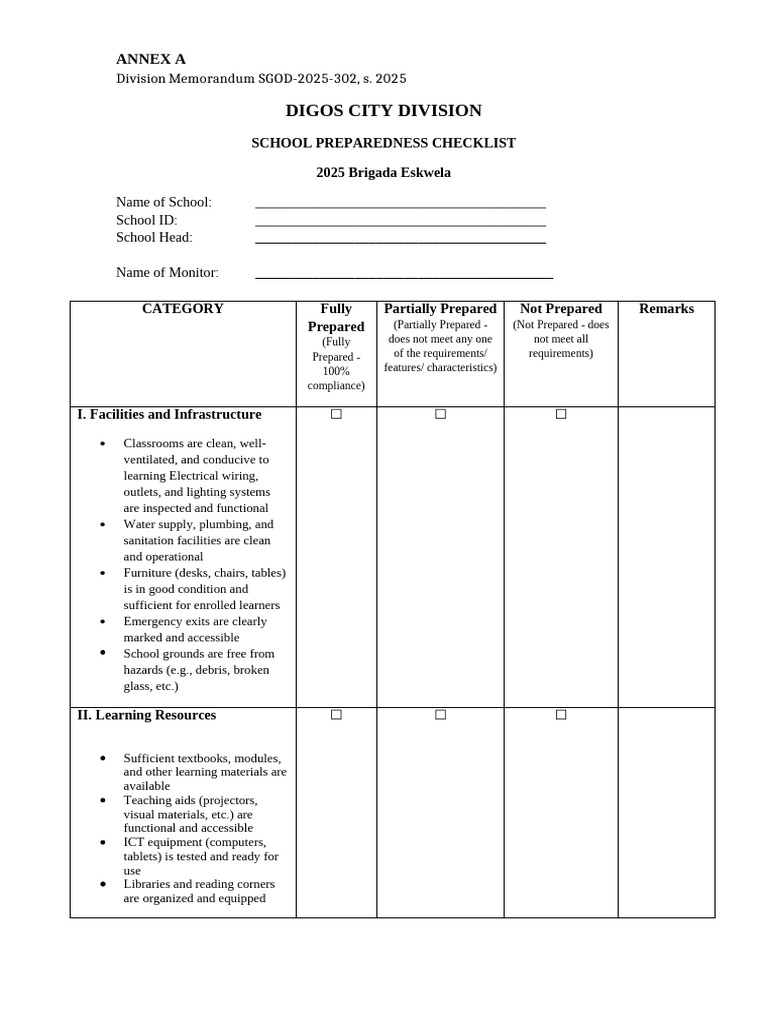 School Preparedness Checklist | PDF | Emergency Management | Emergency