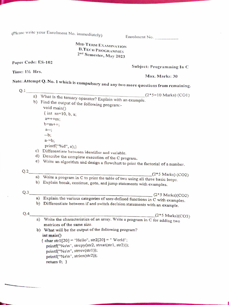 PIC Previous Year Mid Term and End Term | PDF | Pointer (Computer ...