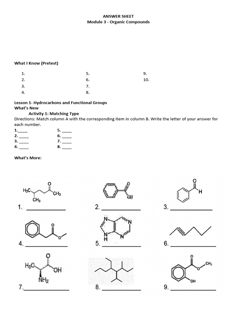 Answer Sheet- Genchem-m3- Les 1 | PDF | Functional Group | Chemical Compounds