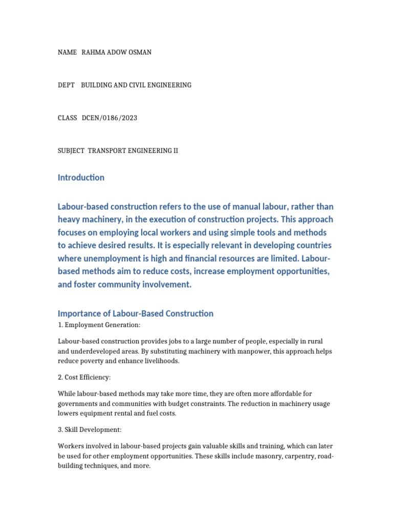 Labour Based Construction Notes | PDF | Labour Economics | Employment