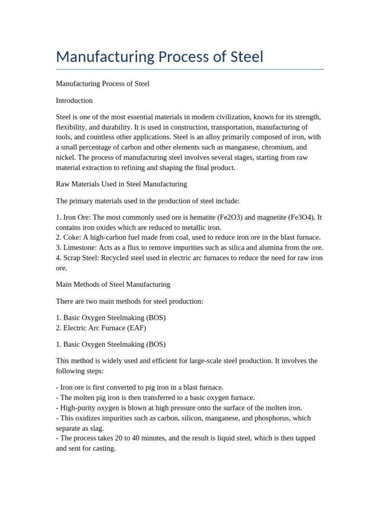 Steel Manufacturing Process Notes | PDF | Steel | Steelmaking
