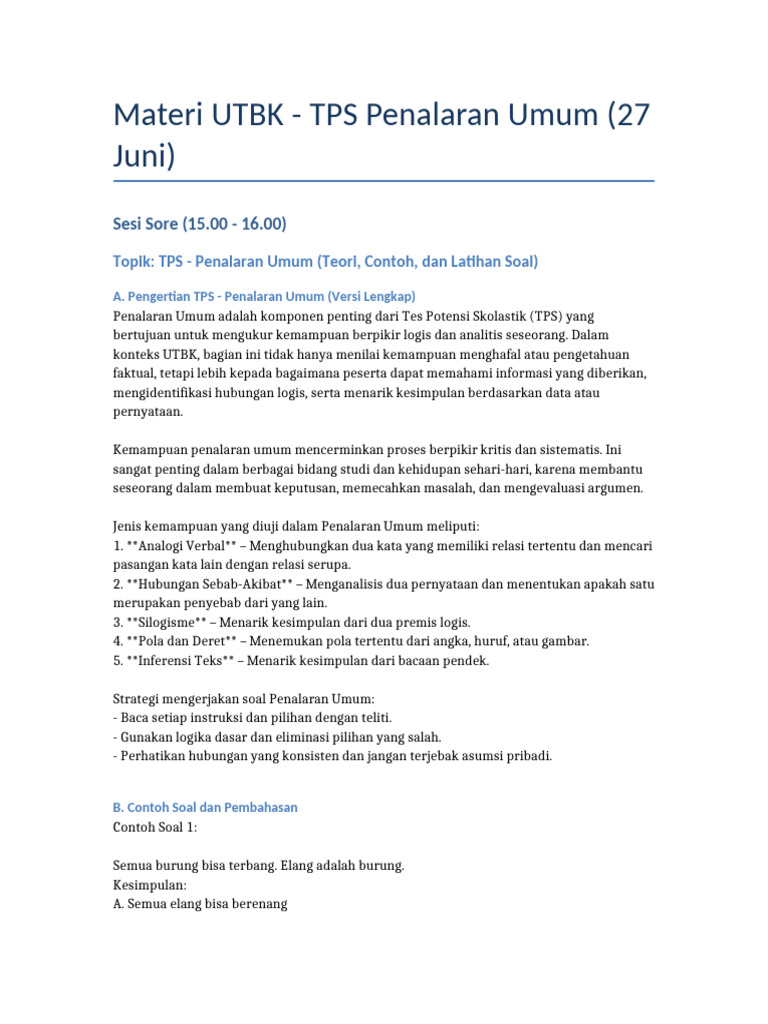Materi TPS Penalaran Umum Revisi Lengkap | PDF