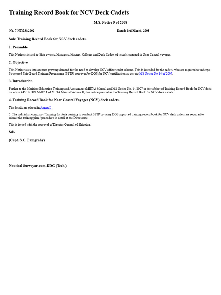 Ms Notice 05 of 2008 TRB For NCV Cadets | PDF