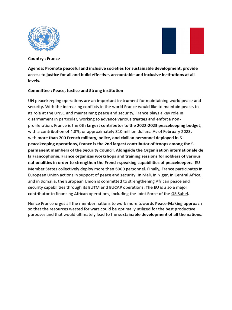 France's Role in Global Peacekeeping Efforts | PDF