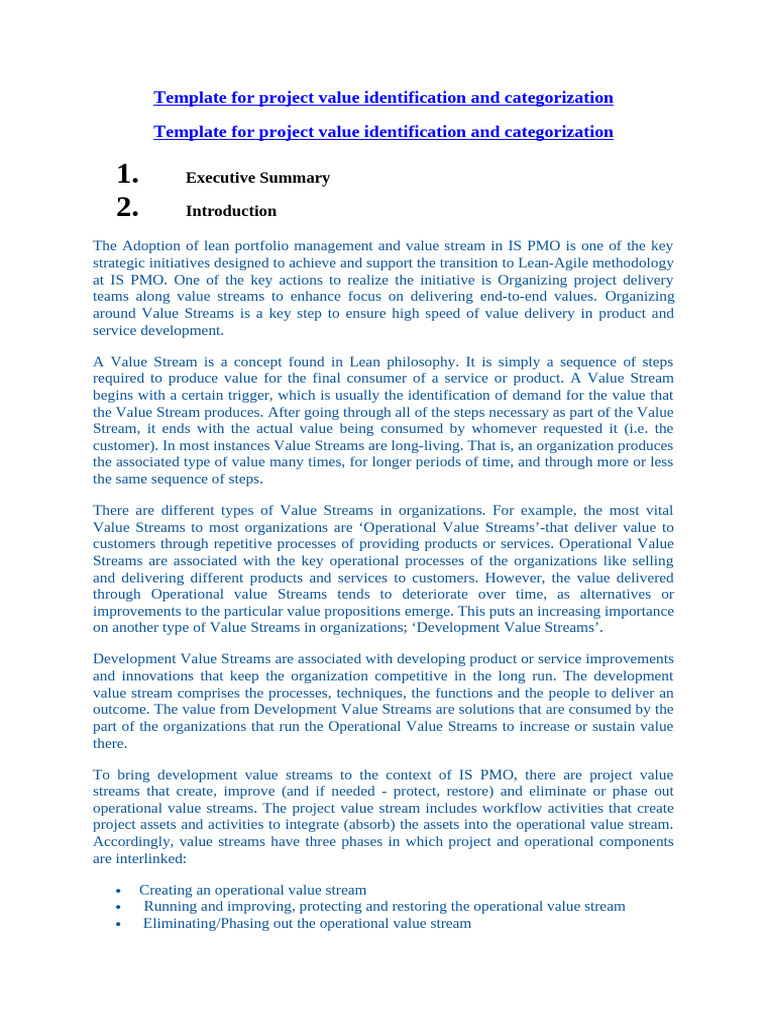 Template For Project Value Identification and Categorization Final | PDF | Strategic Management ...