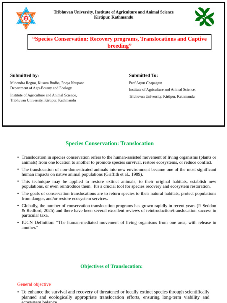 Conservation Translocation Strategies | PDF | Conservation Biology ...