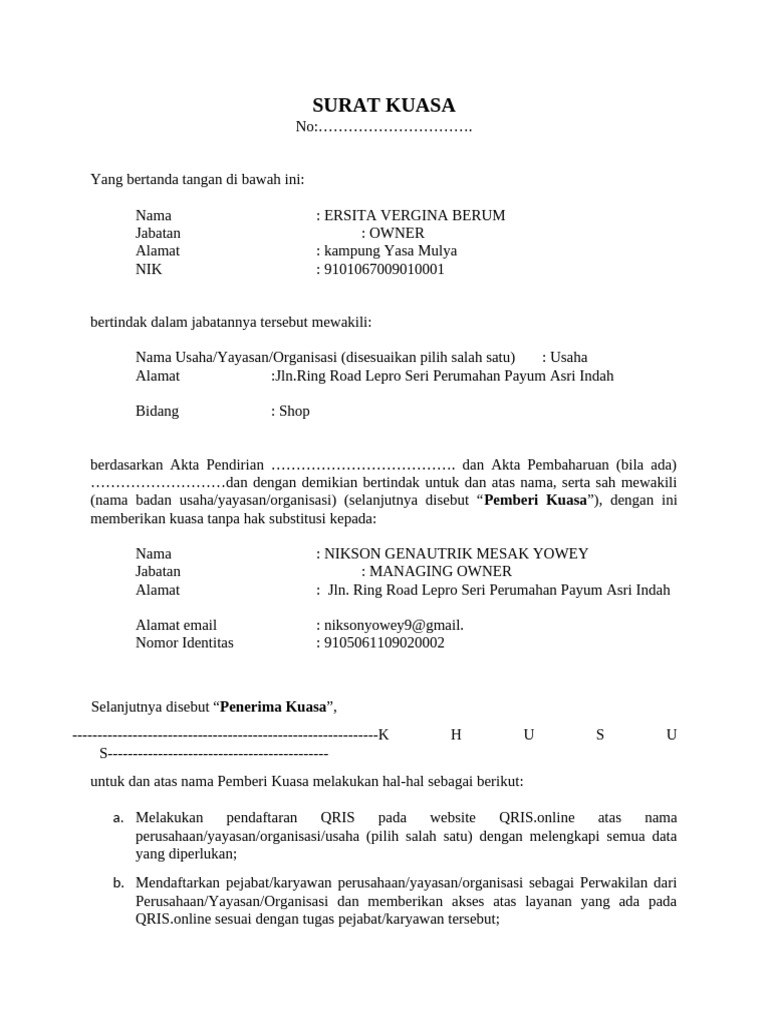 InterActive QRIS Surat Kuasa Ok | PDF