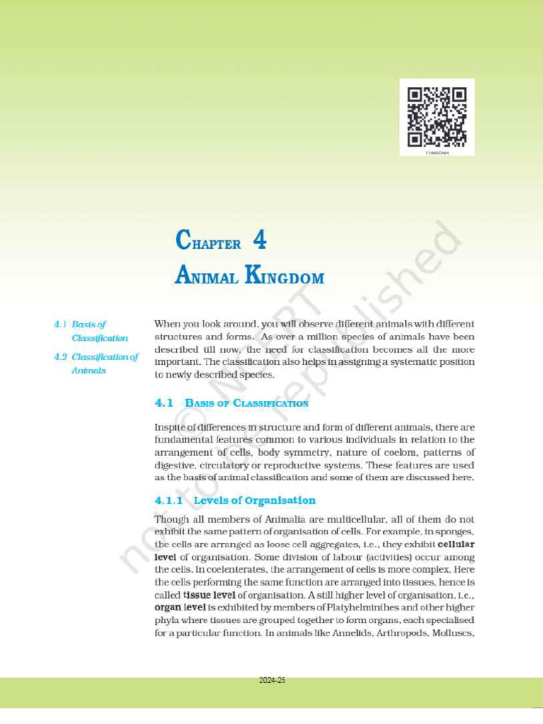 Animal Kingdom NCERT Revision Notes | PDF