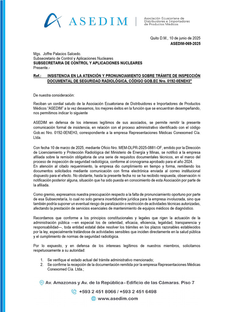 Insistencia sobre trámite de Conexomed | PDF