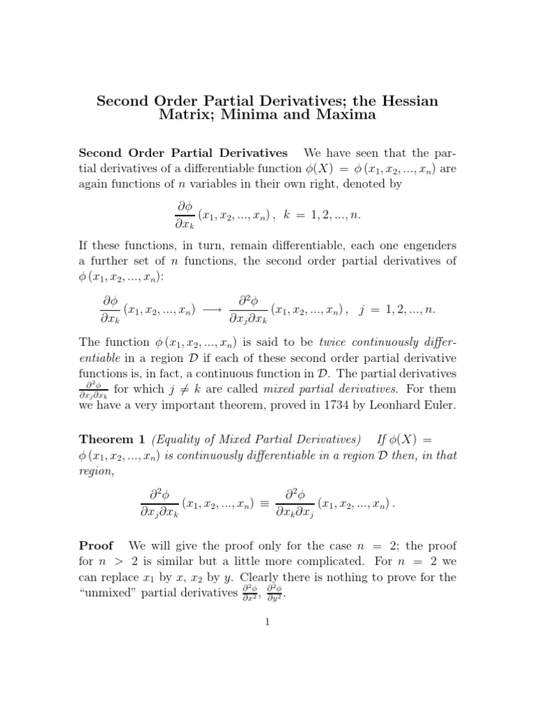 Second Order Partial Derivatives The Hessian Matrix Minima and Maxima ...