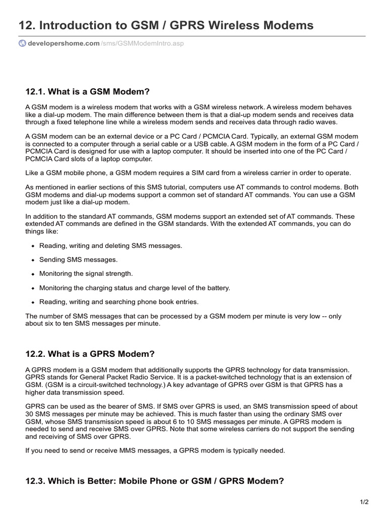 GSM and GPRS Modem Overview | PDF | General Packet Radio Service | Modem