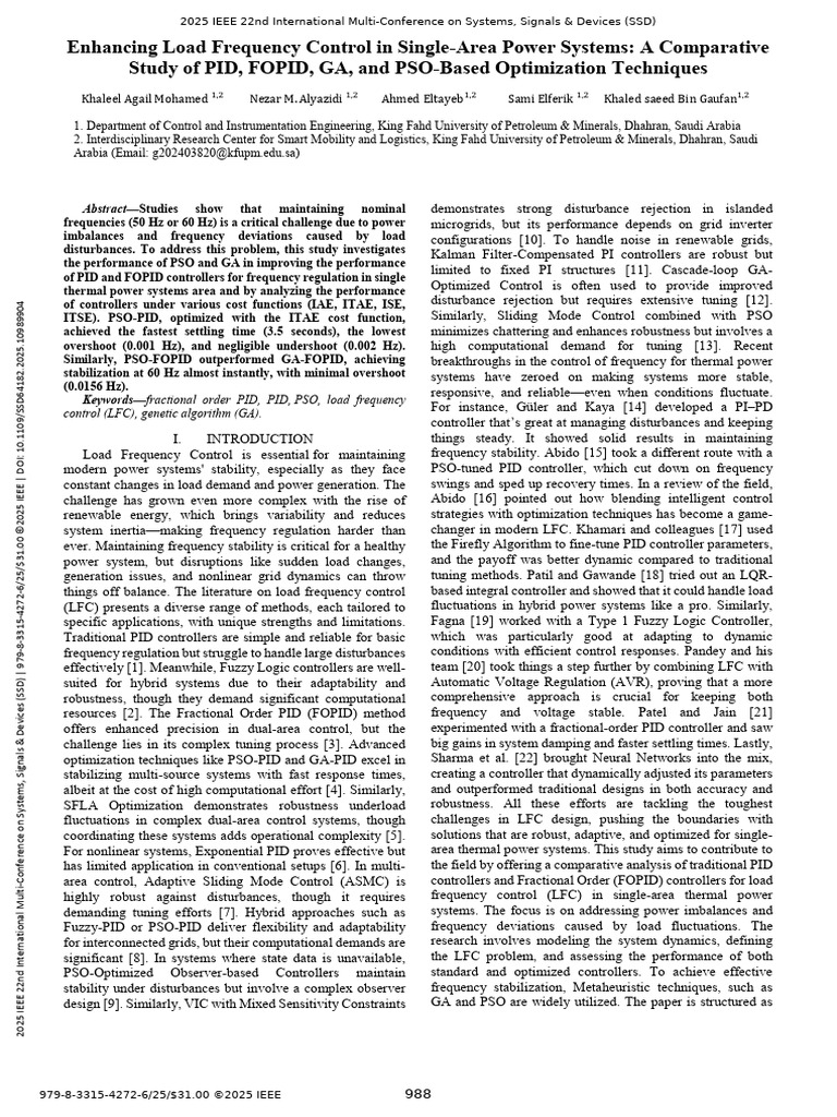 Enhancing Load Frequency Control in Single-Area Power Systems a Comparative Study of PID FOPID ...