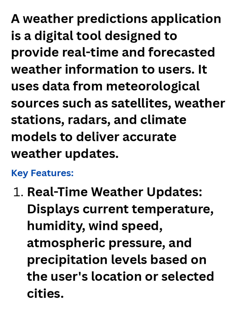 A Weather Predictions Application Is A Digital Tool Designed To Provide ...