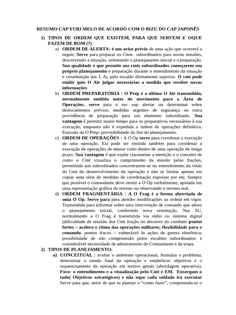 Resumo Cap Yuri Melo de Acordo Com o Bizu Do Cap Japonês (1 ...