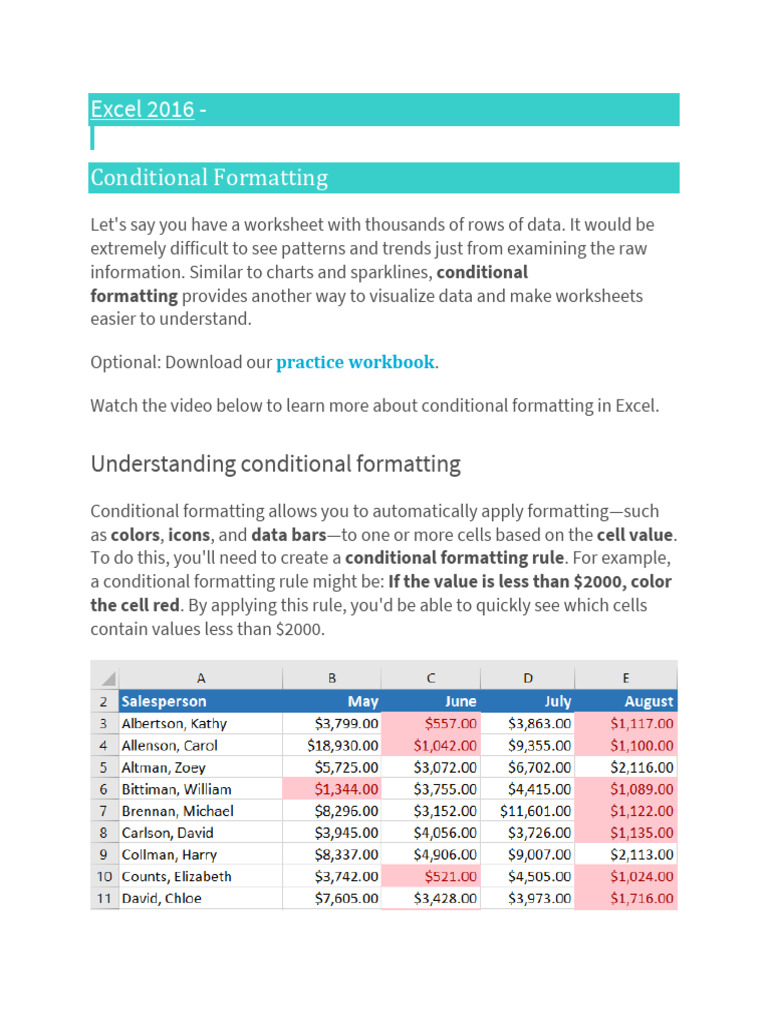 Excel 2016 - 12-Conditional Formatting | PDF | Microsoft Excel | Worksheet