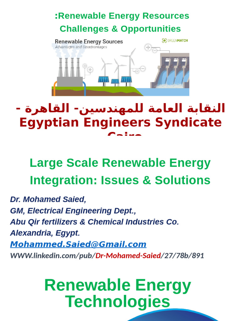 Renewable Energy Resources - Challenges & Opportunities - 21 Sep 2024, Cairo, Egypt - Part 1 ...
