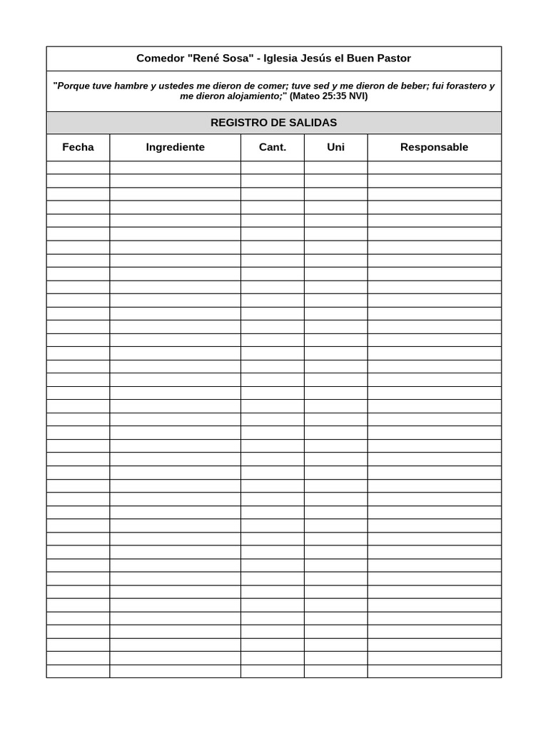 Registro de Salidas | PDF