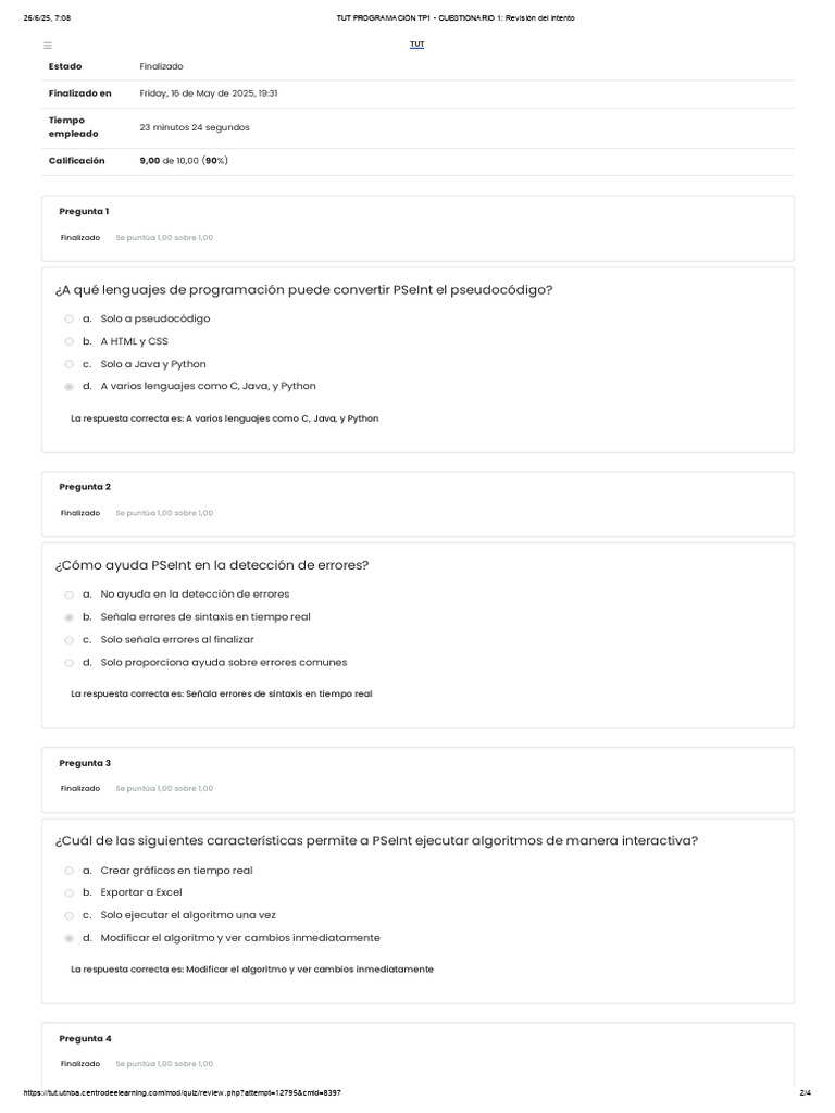 Tut Programación Tp1 - Cuestionario 1 - Revisión Del Intento | PDF | Programación de ...