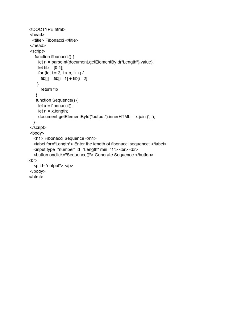 Code For Fibonacci Sequence | PDF
