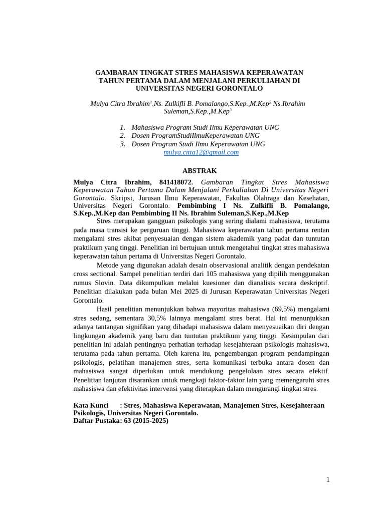 Stres Mahasiswa Keperawatan UNG | PDF