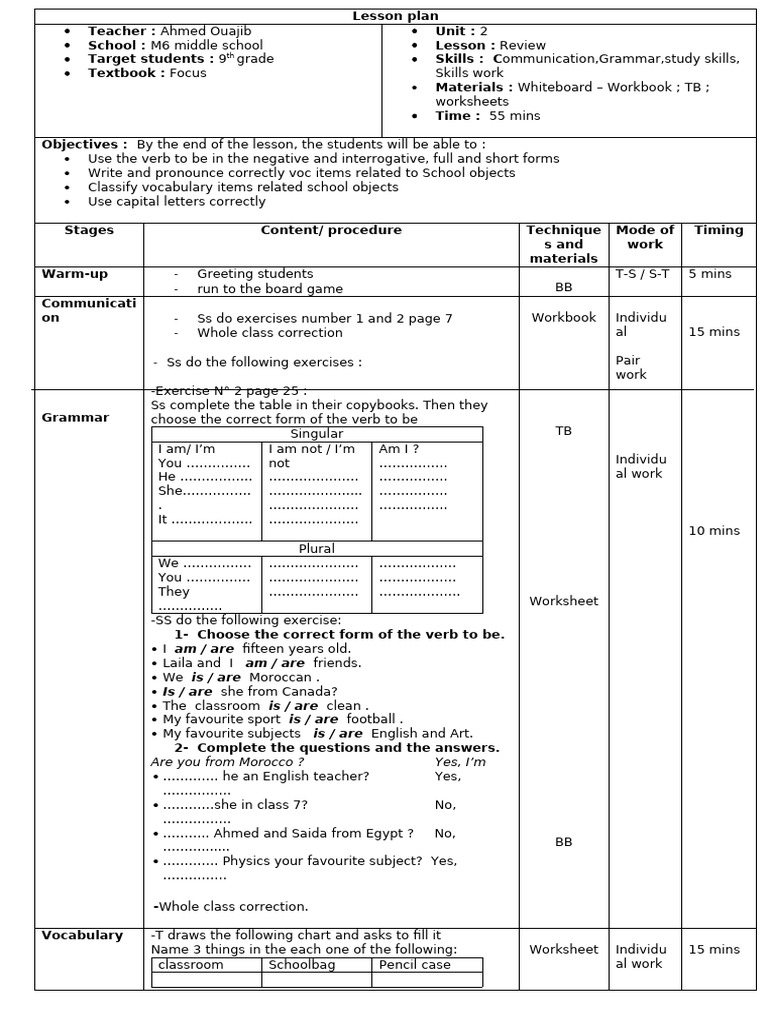 9th Grade Lesson 2.5.5 Review Plan | PDF | Linguistics | Human ...