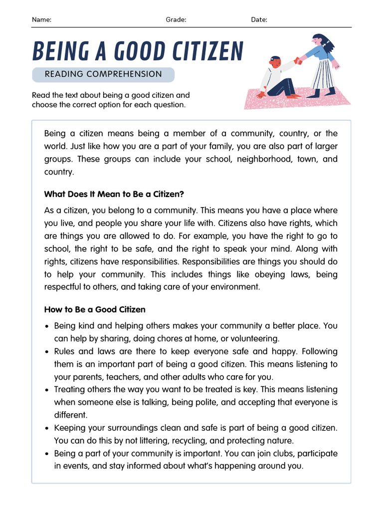 Being a Good Citizen: A Worksheet | PDF | Citizenship