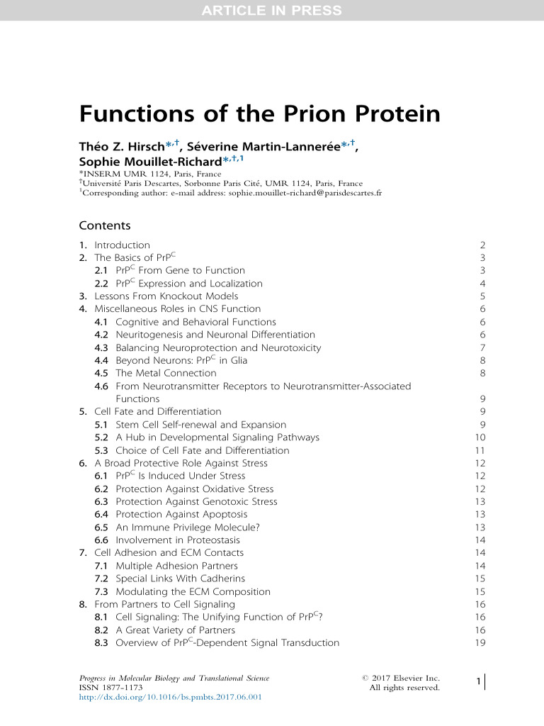 Functions of The Prion Protein | PDF | Cellular Differentiation | Stem Cell