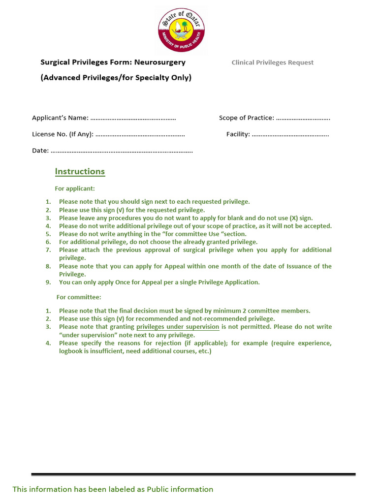 (QF-QR-0206a) Advance Privilege - Neurosurgery - November 2020 | PDF ...