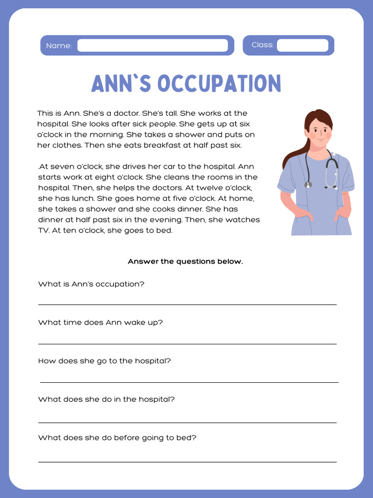 Light Blue Printable Reading Comprehension Worksheet | PDF