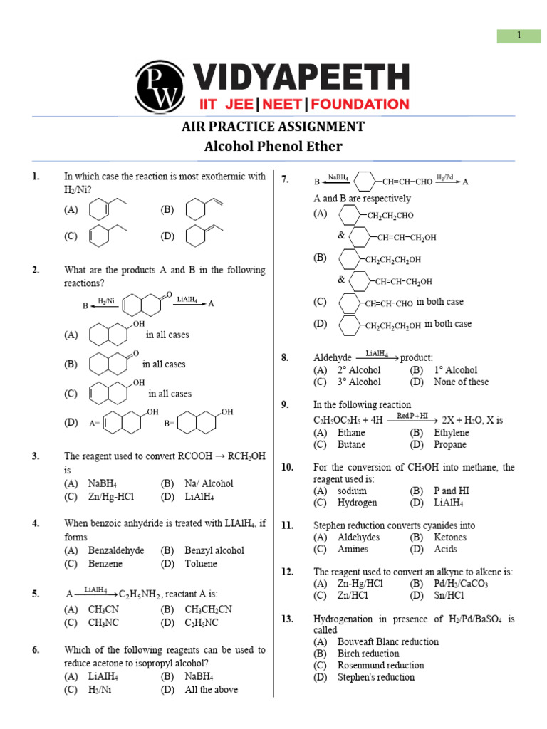 AIR Assignment - Alcohol Phenol Ether - Chemistry - 12 JEE - Sudhanshu Ranjan Sir - Kazim Raza ...