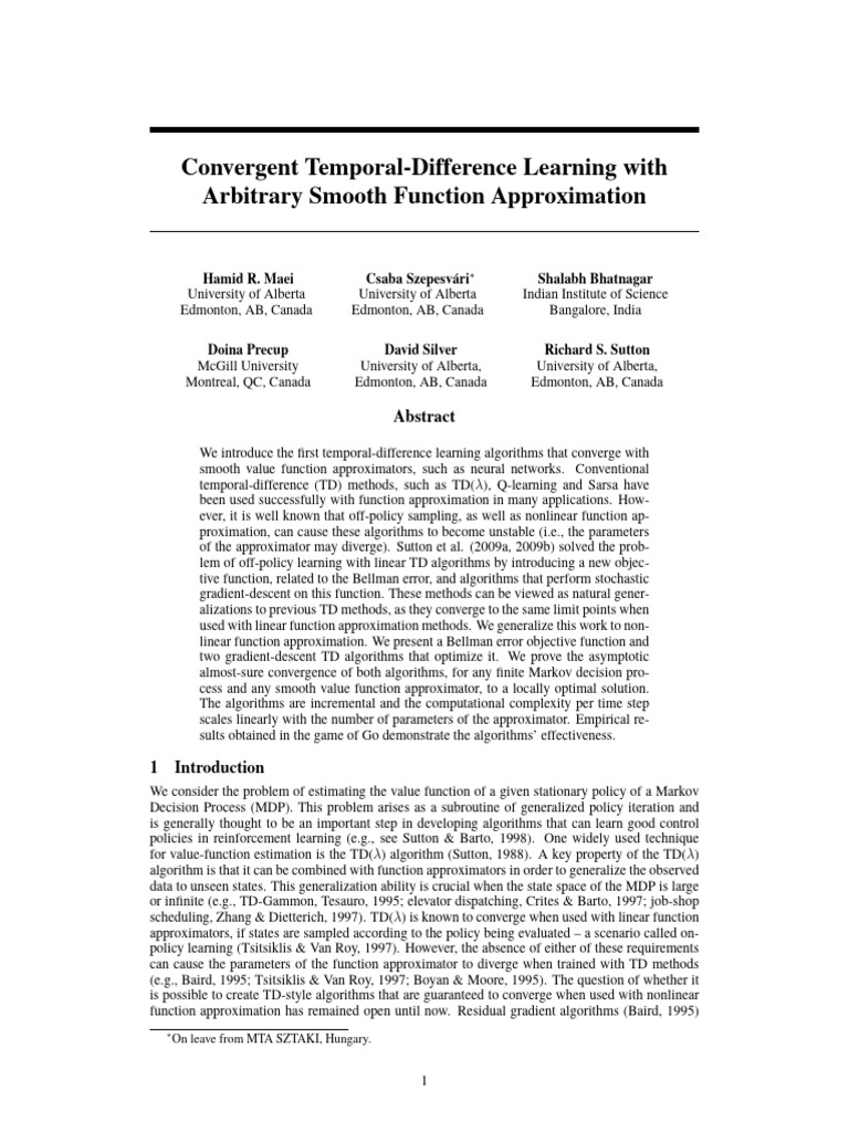 GDD Nonlinear NIPS 2009 Convergent Temporal Difference Learning With ...
