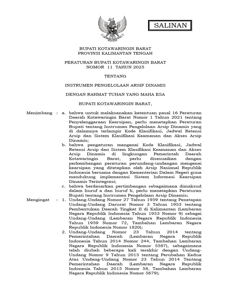 Perbup No. 11 Tahun 2025 TTG Instrumen Arsip - Sign | PDF