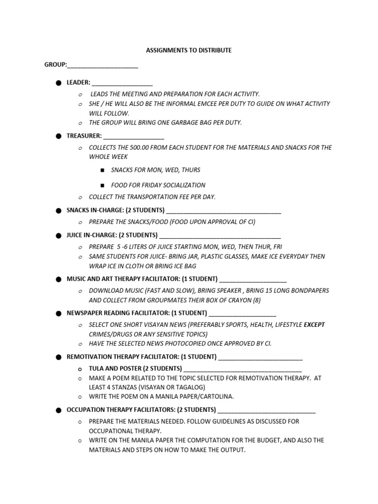 Assignments For Each Group To Distribute 1 | PDF