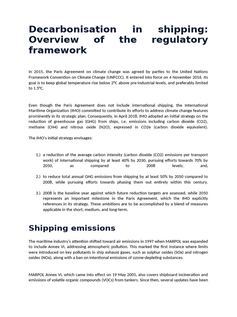 Decarbonisation Regulations in Shipping | PDF | Climate Change ...