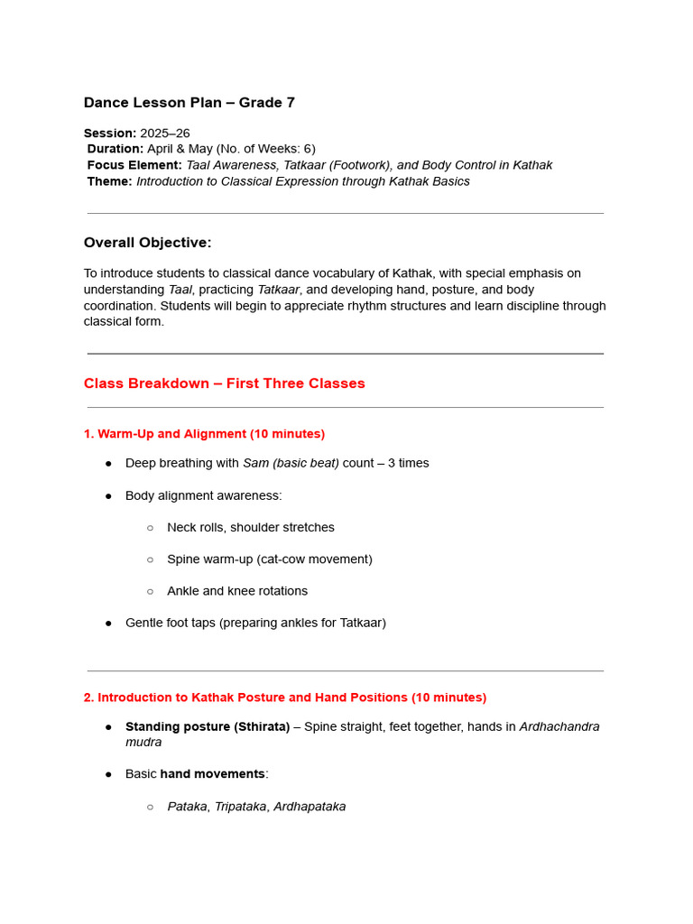Dance Lesson Plan - Grade 7 | PDF