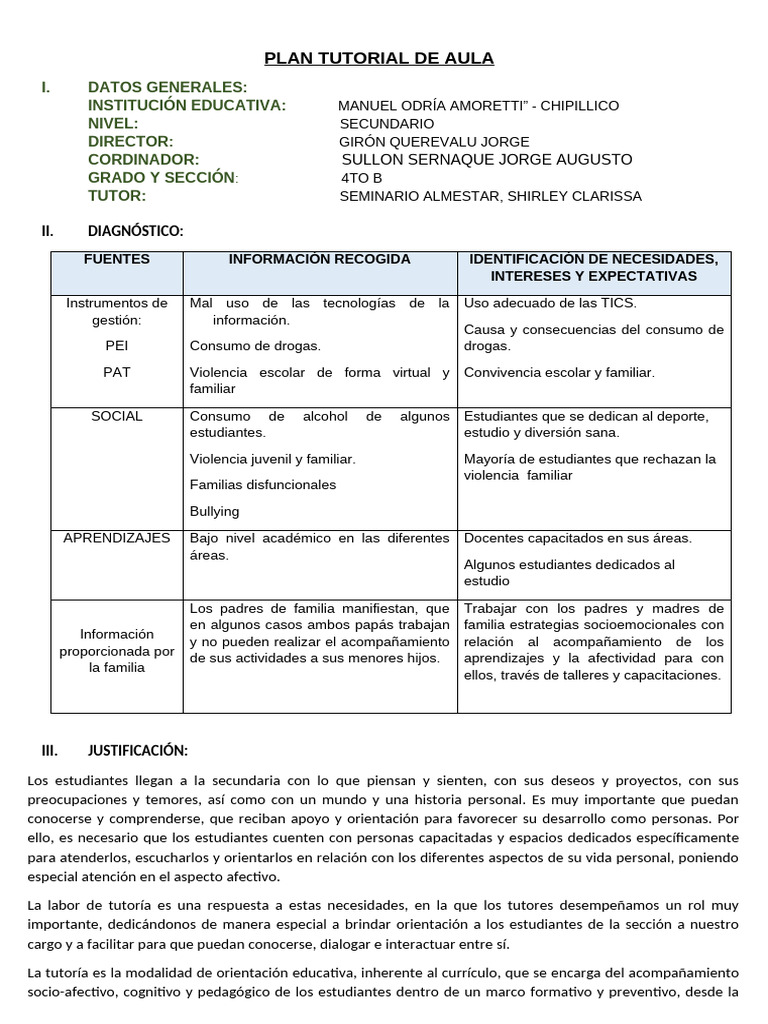 PLAN TUTORIAL DE AULA ACTUALIZADO | PDF | Plan de estudios | Aprendizaje