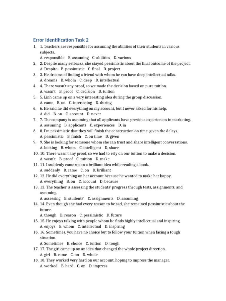 Error Identification Exercise Answers | PDF | Chess Theory | Chess
