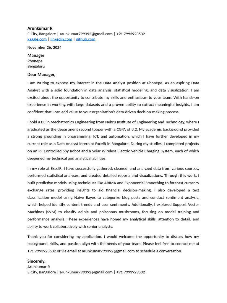 Cover Letter PE | PDF
