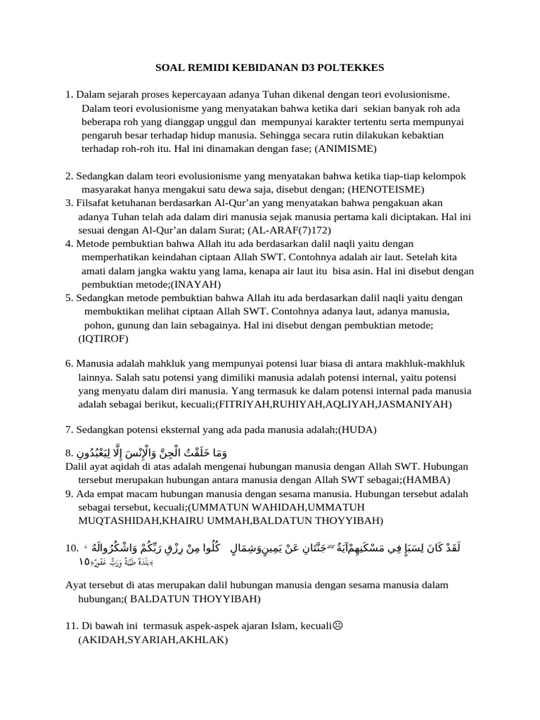 Soal Remidi Kebidanan D3 Poltekkes | PDF