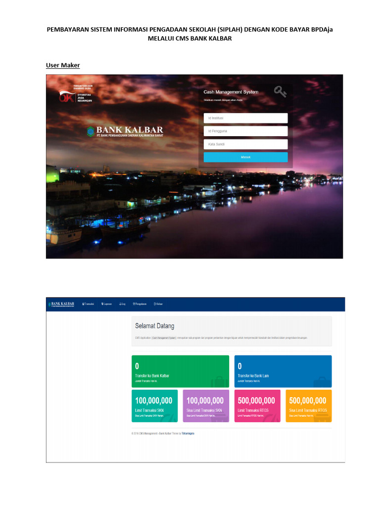 Pembayaran Siplah Dengan Kode Bayar BPDAja Melalui CMS Bank Kalbar | PDF