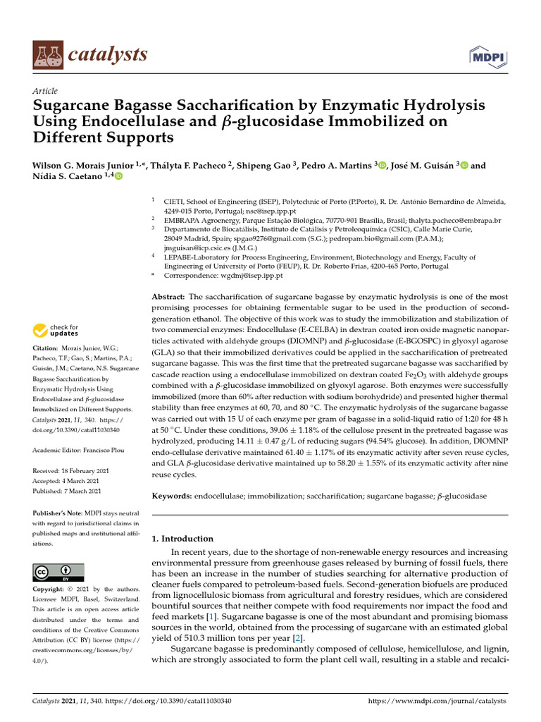 Sugarcane Bagasse Saccharification by Enzymatic Hydrolysis Using ...