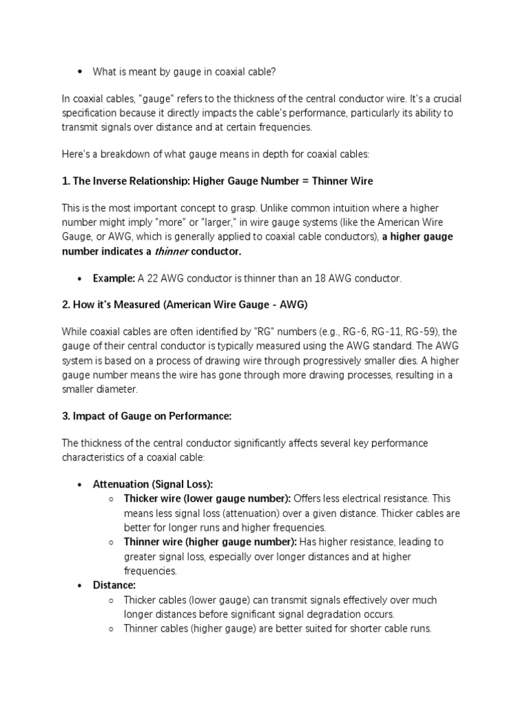 Coaxial Cable Gauge and Performance Insights | PDF | Coaxial Cable ...