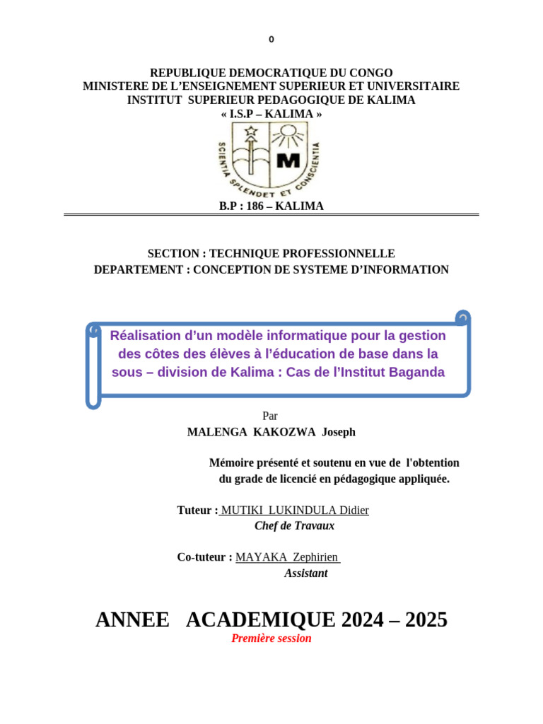 Modèle informatique pour la gestion scolaire | PDF | Informatique ...