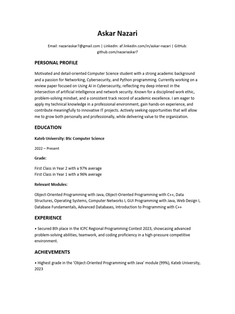 Askar Nazari CV | PDF