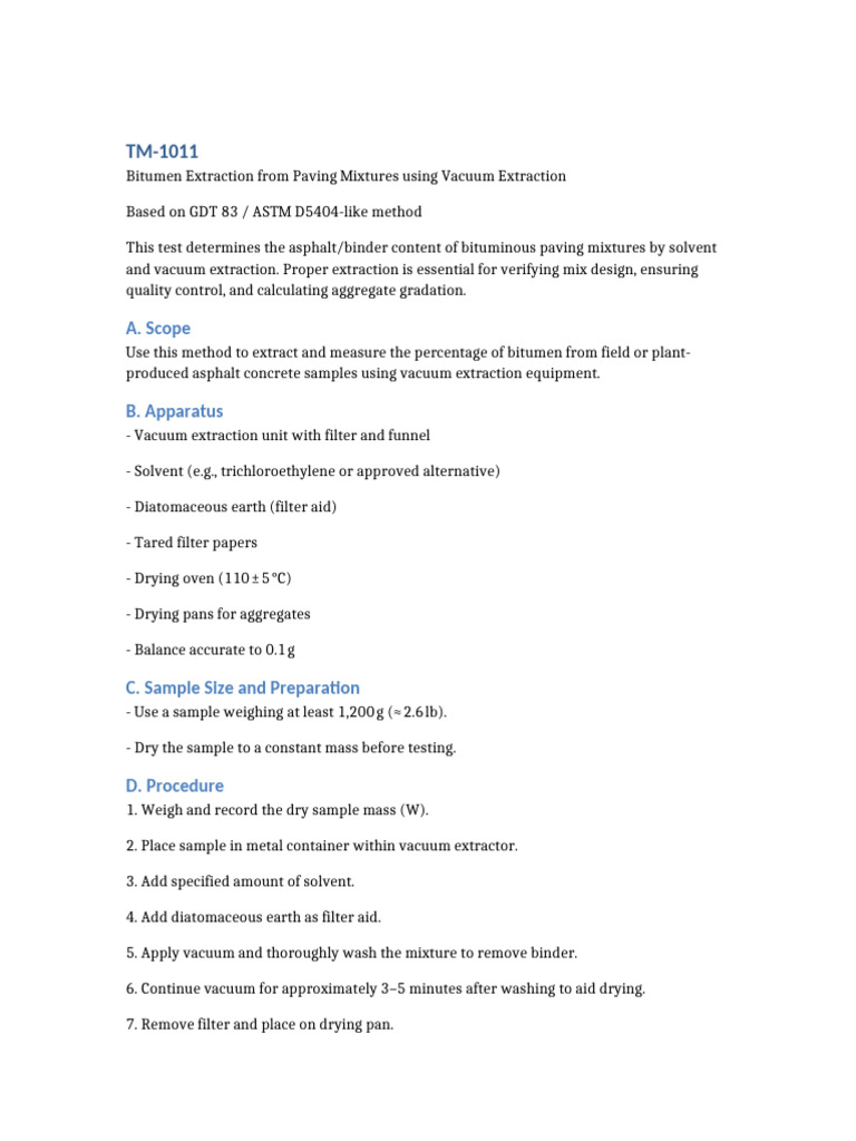 TM-1011 Bitumen Extraction GDT83 | PDF