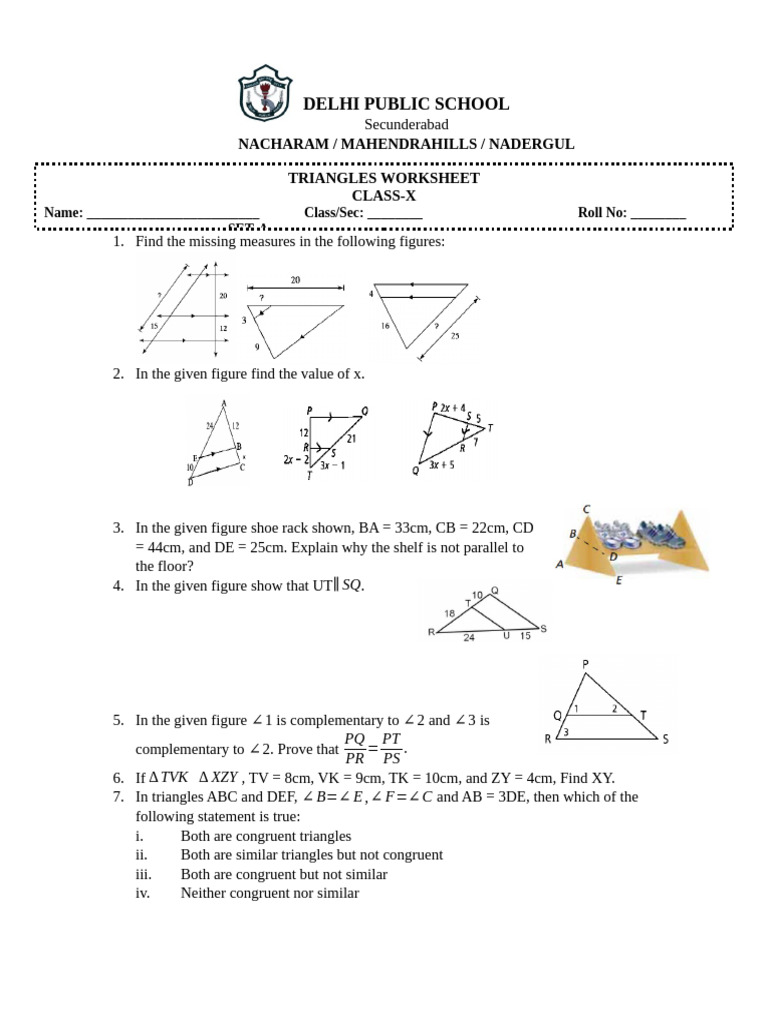 Grade 10 4.triangles Worksheet Class X | PDF | Geometry | Classical ...