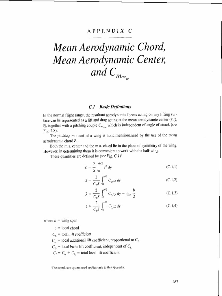 Mean Aerodynamic Chord, & Mean Aerodynami Center - Appendix C (Etkin) | PDF | Aerodynamics | Flight